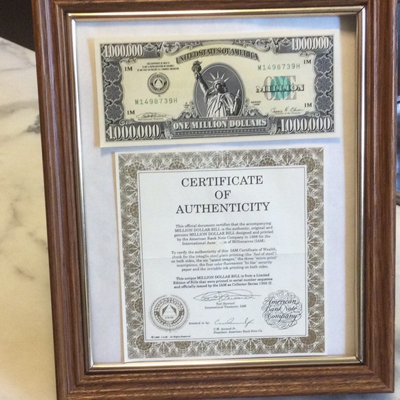 I.A.M. | Art | One Million Dollar Bill With Certificate Series 988 On ...